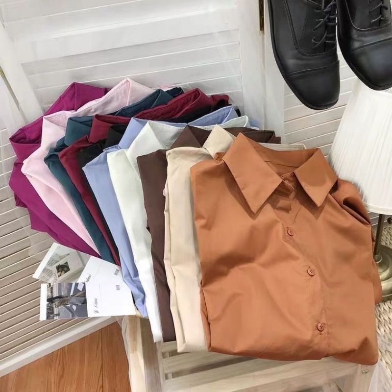 Jual COD/ KEMEJA OVERSIZE WANITA MURAH KOREAN STYLE/ BAJU KEMEJA KERJA PUTIH PINK HITAM BIRU ...