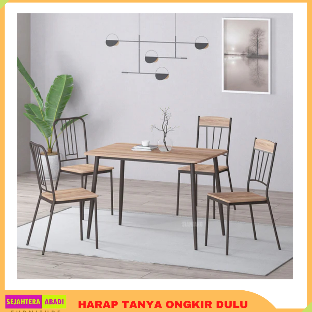 Jual Meja Makan 4 Kursi Minimalis Siantano STM001, STK003, STK004 | Shopee Indonesia
