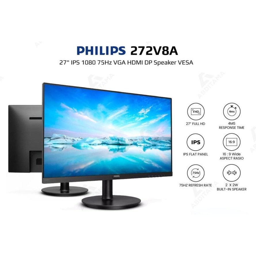 Jual Monitor LED Philips 272V8A 27" IPS 1080 75Hz VGA HDMI DP Speaker ...