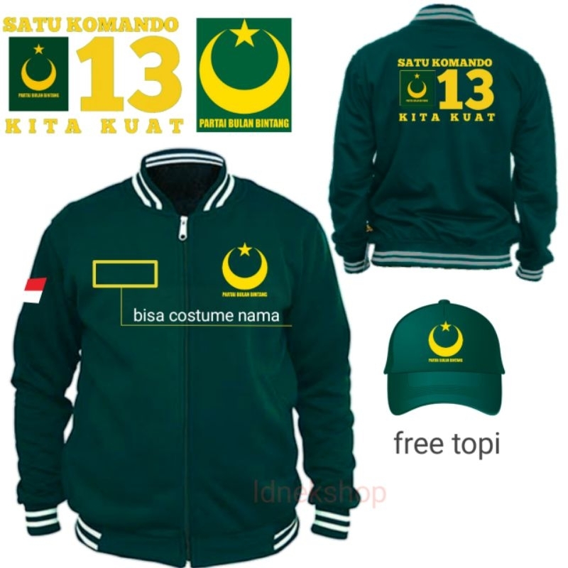 Jual jaket varsity partai bulan bintang ( PBB ) free topi bahan cotton ...