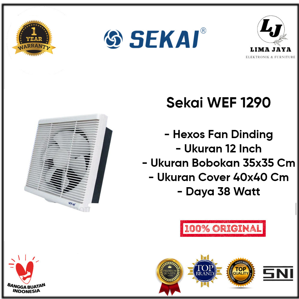 Jual SEKAI Exhaust Fan WEF-1290 Hexos Fan Sekai Dinding Kipas Dapur 12 ...