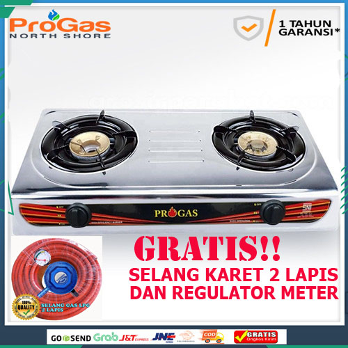 Jual KOMPOR PROGAS 2 TUNGKU STAINLESS FREE SELANG KARET 2 METER DAN ...