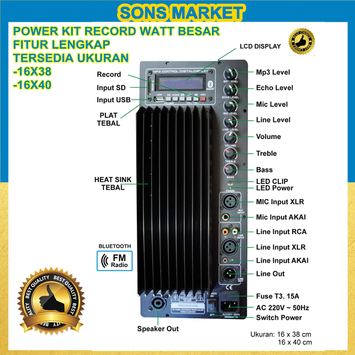 Jual POWER KIT MESIN KIT SPEAKER AKTIF REC USB BLUETOOTH 1000 Watt ...