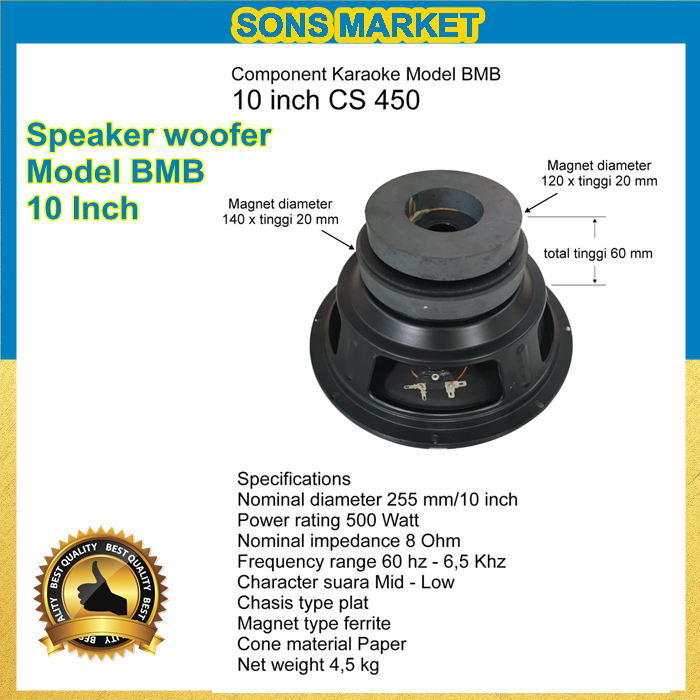 Jual Speaker WOOFER 10 inch DOUBLE magnet CS 450 spesial karaoke model BMB 500 Watt 10in 10inch ...