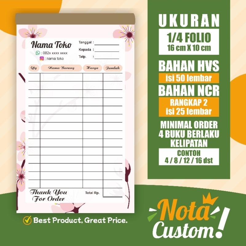 Jual Nota Custom1/4 Folio, Nota Custom 1/6 Folio, Nota Full Color, Nota ...