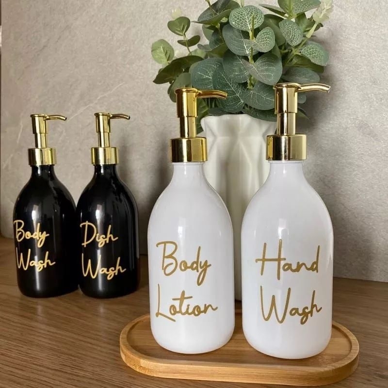 Jual Botol Isi Ulang + LABEL STICKER 300ml Putih Hitam Pump | Wadah ...