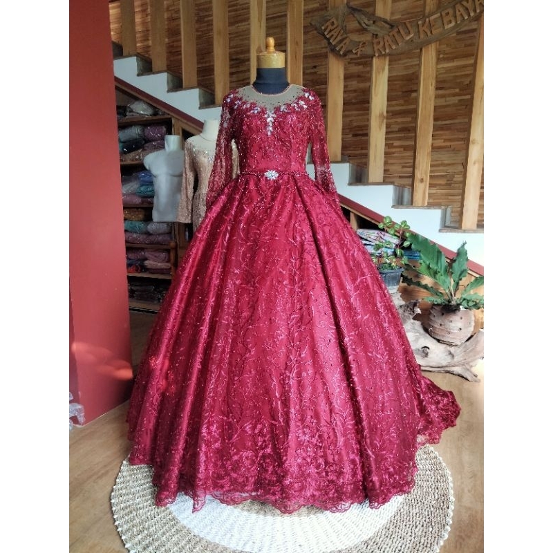 Jual Gaun Baby blue / Gaun maroon / Gaun pengantin Navi. | Shopee Indonesia