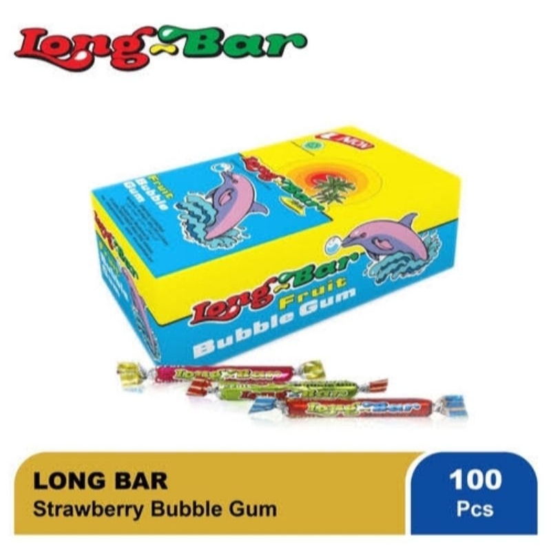 Jual Permen Karet Longbar Isi 100 Pcs | LongBar Strawberry Bubble Gum ...