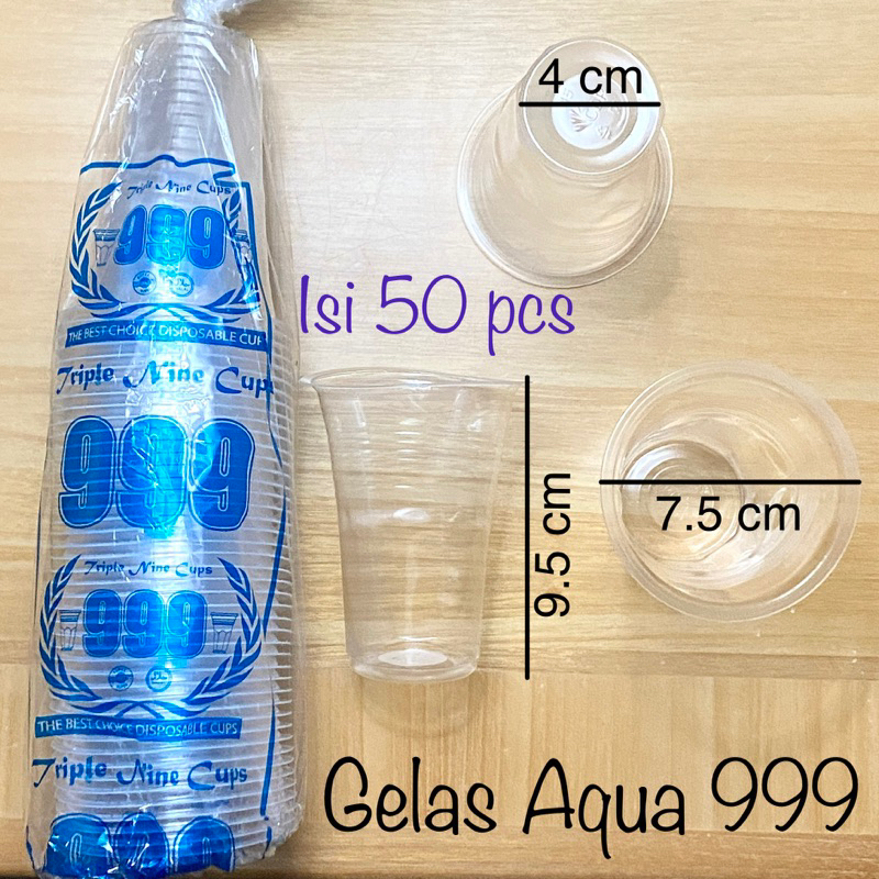 Jual Gelas Aqua Plastik Merk 999 isi 50 pcs / Gelas Plastik Sekali Buang Triple Nine isi 50 pcs ...