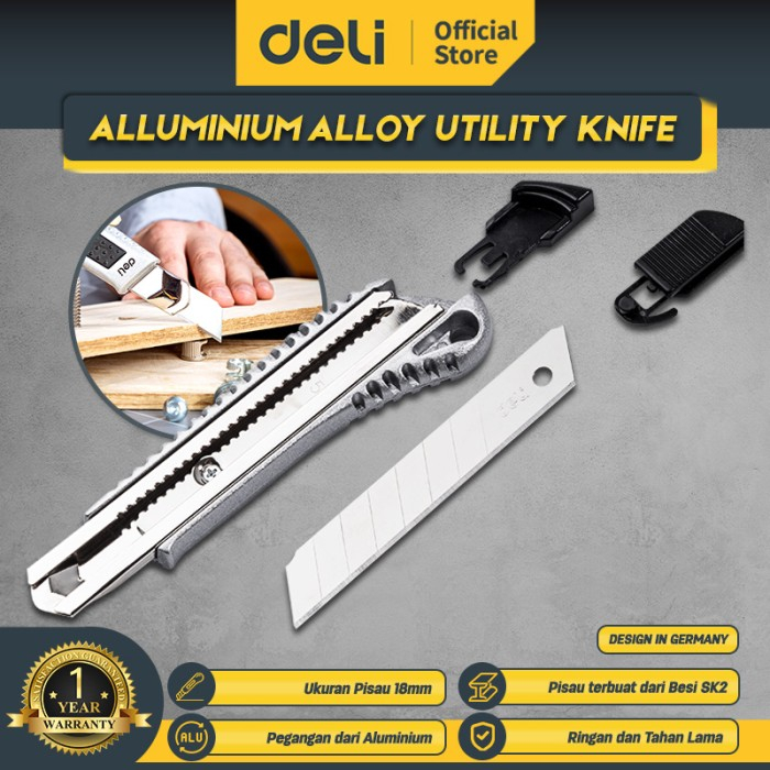 Jual Deli Alluminium Alloy Utility Knife / Cutter Alumunium 18mm Pisau ...