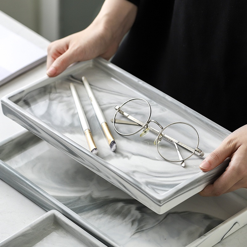 Jual Luxury Marble Jewelry Cosmetics Organizer Tray / Marble Bathroom ...
