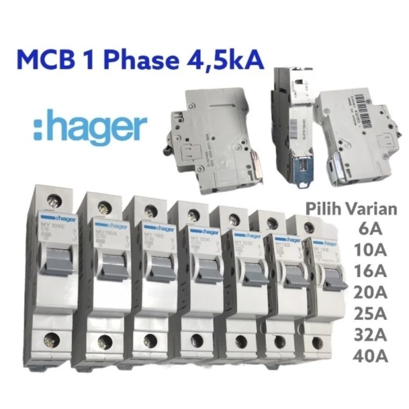 Jual MCB 1 Phase HAGER 6A 10A 16A 20A 25A Type MY 4,5k | Shopee Indonesia