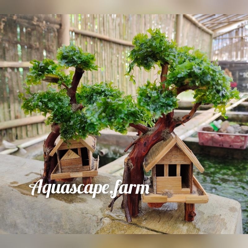 Jual miniatur rumah pohon mos-aquascape hiasan aquarium | Shopee Indonesia