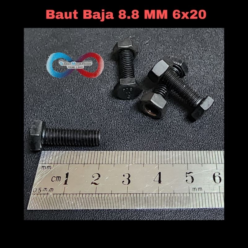Jual Baut Mur Baja htb (grade 8.8) 6x20 mm FULLDRAT | Shopee Indonesia