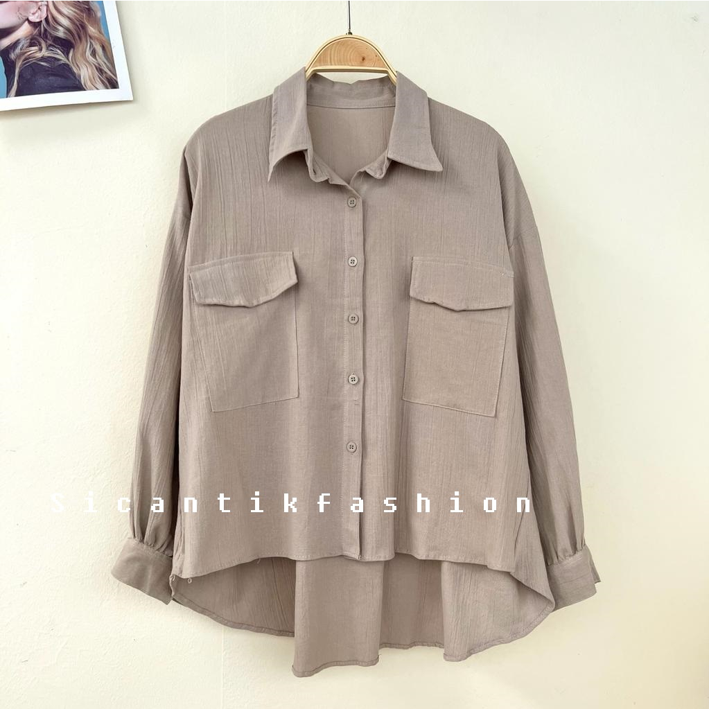 Jual Kemeja Oversize Wanita Linen Crinkle // Atasan Blouse Cewek Style Korean / Blouse linen ...