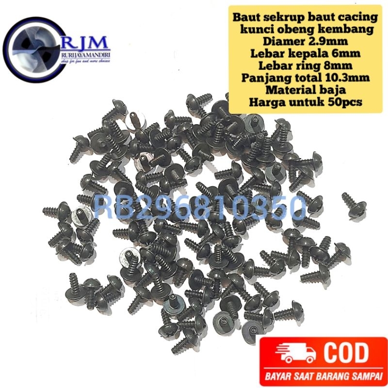 Jual 50pcs Baut sekrup kunci obeng plus set ring Diameter 2.9mm Panjang ...