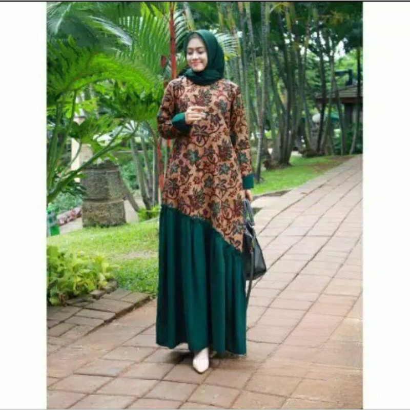 Jual gamis batik baju batik muslimah batik kombinasi ⠀⠀⠀⠀ | Shopee ...