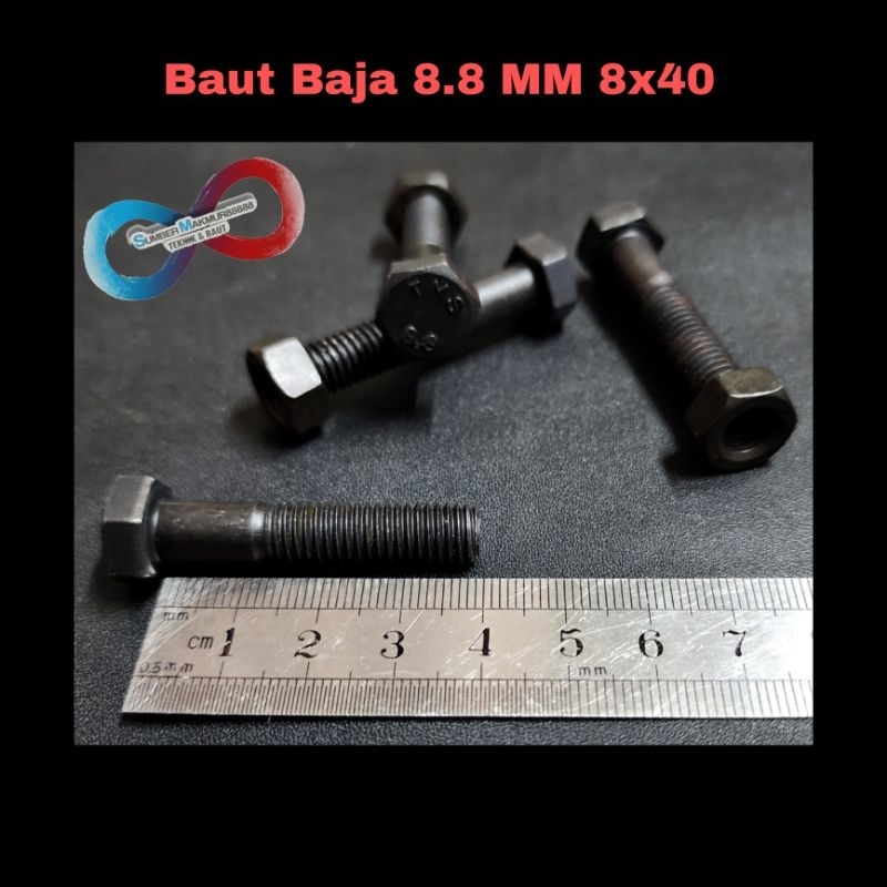 Jual Baut Mur Baja htb (grade 8.8) 8x40 mm TIDAK FULLDRAT | Shopee Indonesia