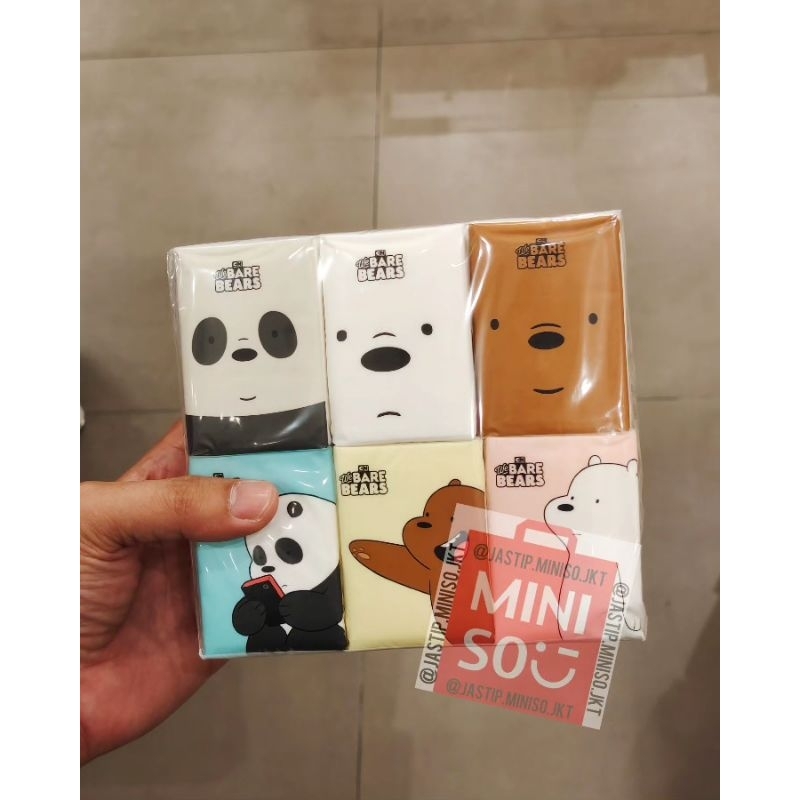 Jual MINISO 🆕 Simple Tissue We Bare Bears 8 Sheets x 3 ply (isi 18pcs ...
