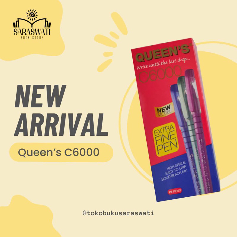 Jual Pulpen Queen’s C6000 Hitam //Ball Point Queen’s (Harga Satuan ...