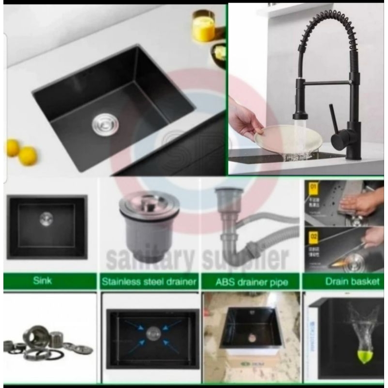 Jual KITCHEN SINK 6045 BLACK UNDERMOUNT LENGKAP KRAN TANAM /KRAN TARIK ...