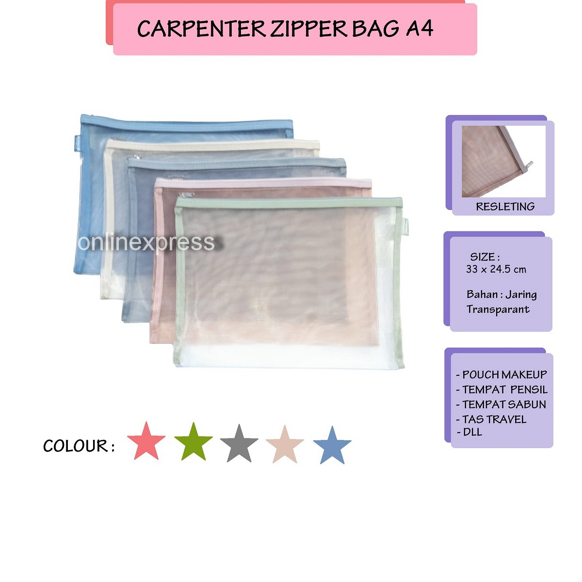 Jual Zipper Bag A4 / Map Zipper / Map Jaring / Map Resleting / Tas ...
