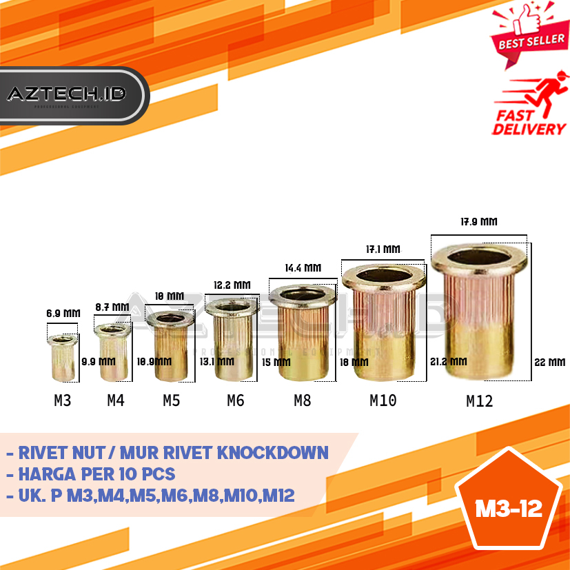 Jual Rivet Nut mur tanam / rivnut / mur furniture knockdown 10pcs ...