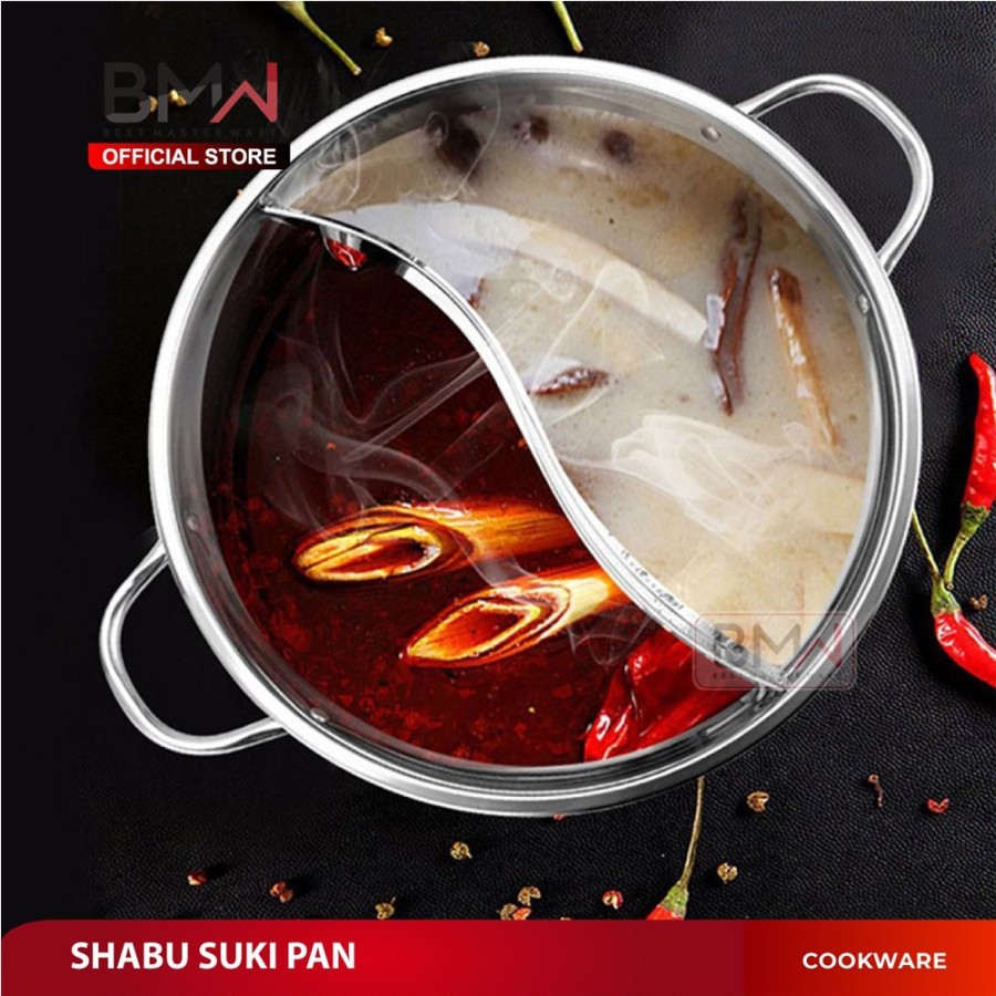 Jual Panci Shabu Shabu 2 Sekat Besar Stainless Tutup Kaca Suki Kuah Hot ...