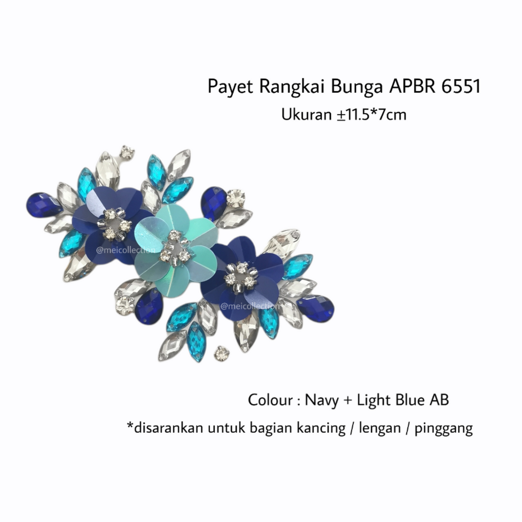 Jual Payet bunga rangkai 3d APBR 6551 Biru Navy payet leher payet ...