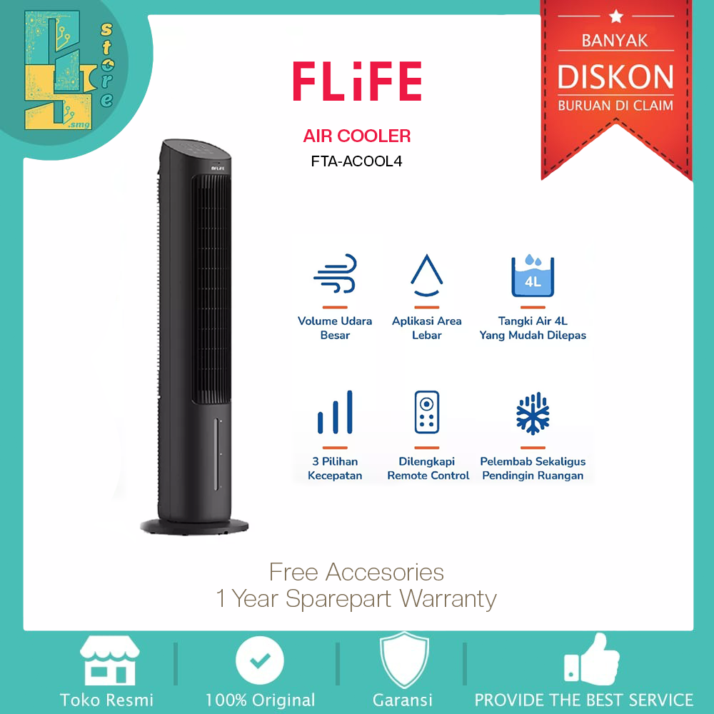 Jual Tower Fan Air Cooler FLIFE dengan Generator Anion - Penyejuk - Humidifier - Kapasitas 4 ...