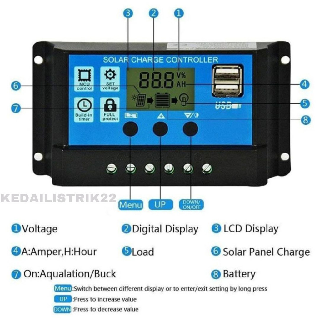 Jual Kontroller Solar Charger Display 10A 20A 12V/24V PWM CONTROLER ...