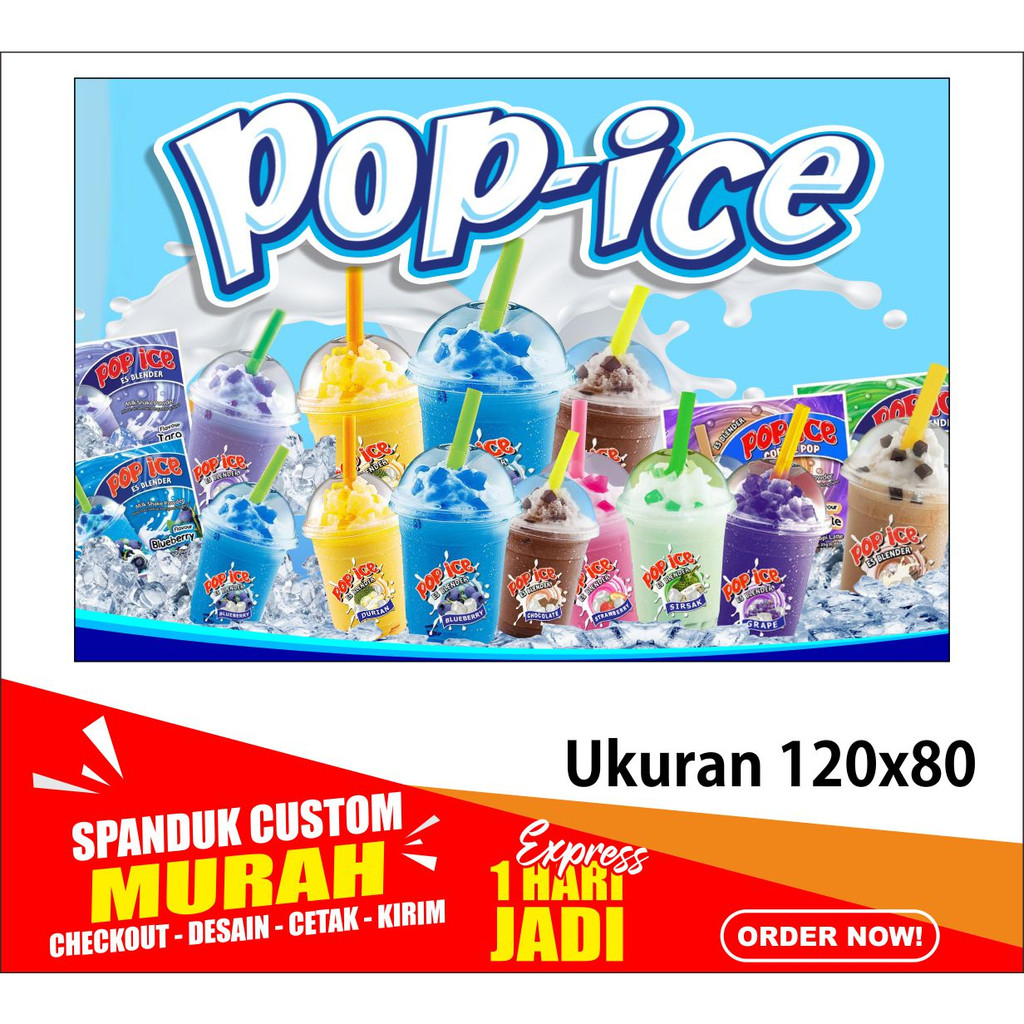 Jual Banner Pop Ice, Spanduk Pop Ice, ukuran 120x80cm, COD | Shopee ...