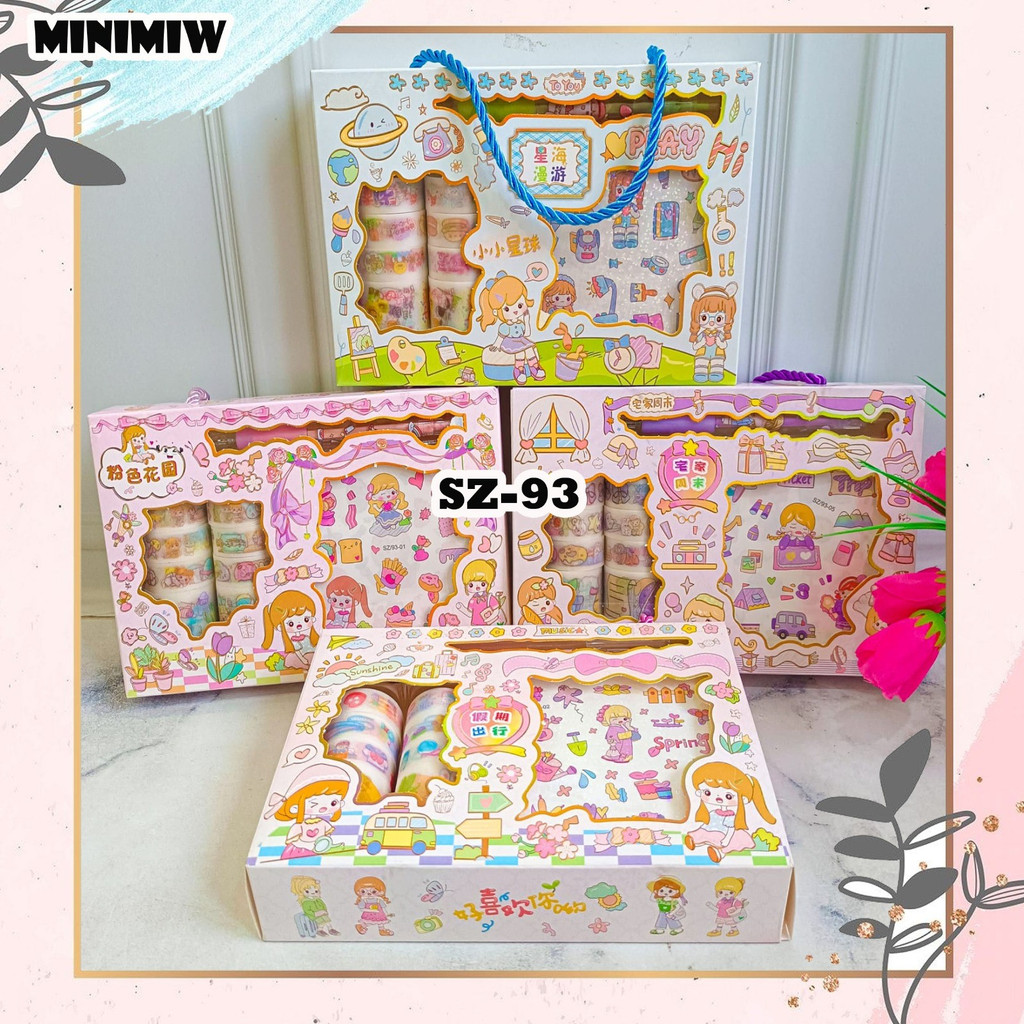 Jual PAKET BOX BERTALI STICKER + WASHI TAPE DAN PISAU PEMOTONG KODE SZ ...