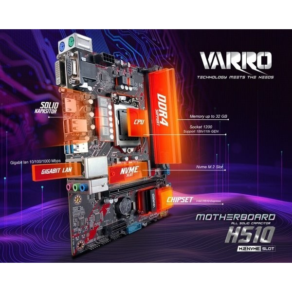 Jual MOBO MOTHERBOARD H510 LGA 1200 VARRO SUPPORT GEN 10 / GEN 11 NVME ...