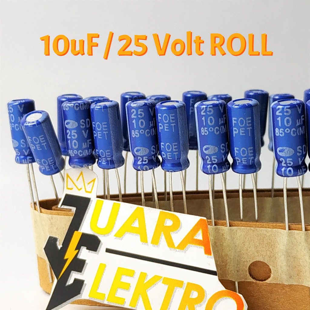 Jual KAPASITOR ELCO 10uF / 25V ROLL | Capasitor Elko 10 uF/25 Volt ROLL (KELNA / SD) | Shopee ...