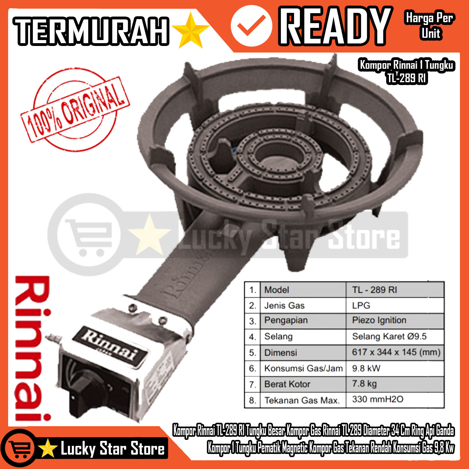 Jual Rinnai TL-289 Kompor RI Tungku Besar Kompor Gas Rinnai TL 289 ...
