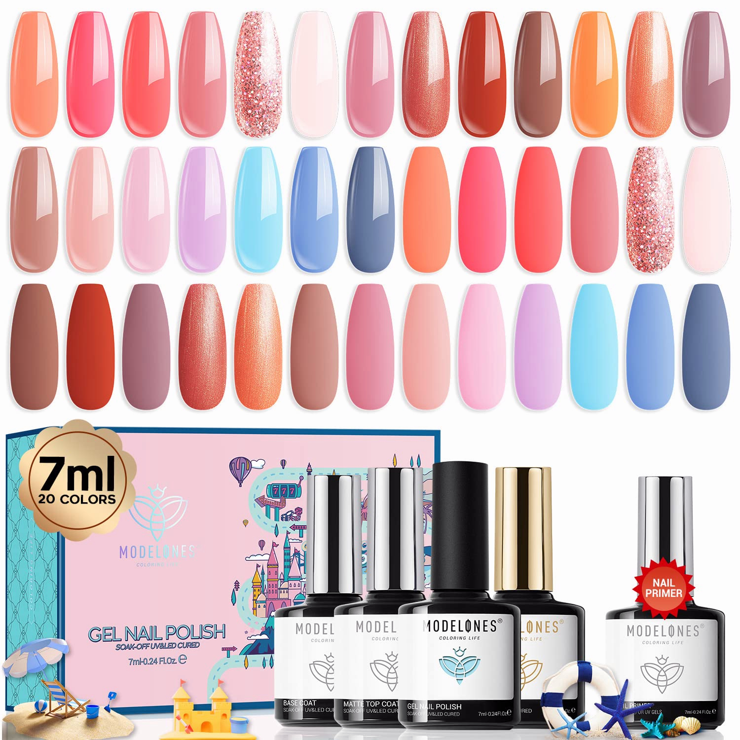 Jual Modelones Gel Nail Polish Kit 24Pcs Pastel Musim panas 20 Warna ...