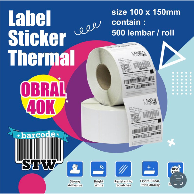 Jual Label Sticker Thermal 100 x 150 Isi 500pcs (Roll dan Lembaran ...