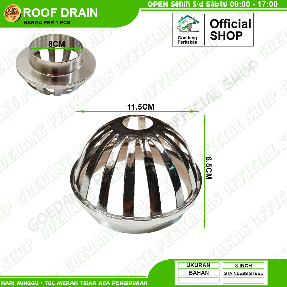 Jual Roof Drain Stainless Tebal Saringan Pembuangan Pipa Talang Air ...
