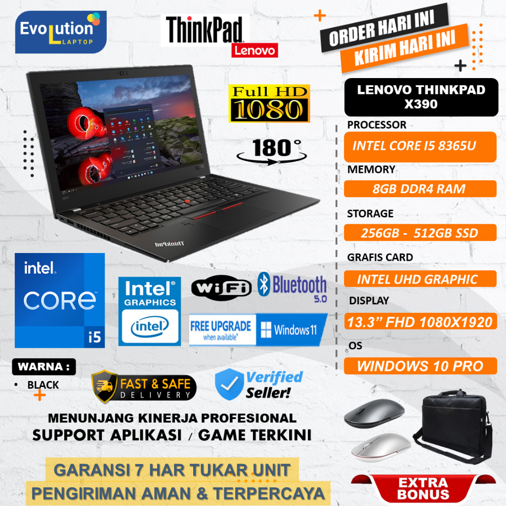 Jual LENOVO THINKPAD X390 INTEL CORE I5 8365U 8GB 512GB SSD LIKE NEW ...