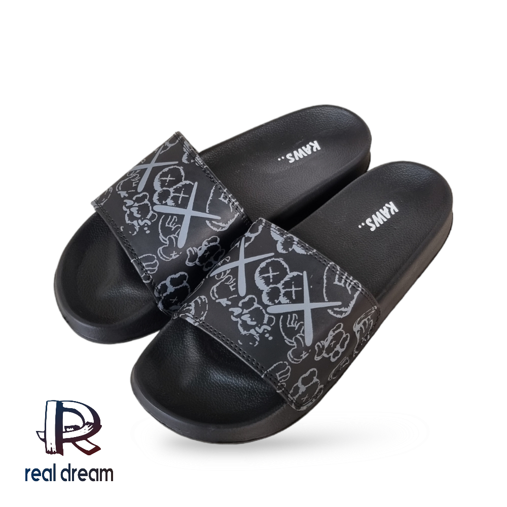 Jual SENDAL Slop Kaws Hitam pria Sendal Distro | Shopee Indonesia