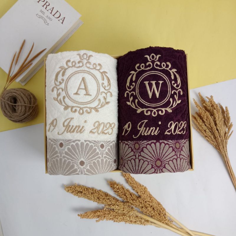 Jual Handuk Couple Wedding Design Handuk Bordir Nama Handuk seserahan ...