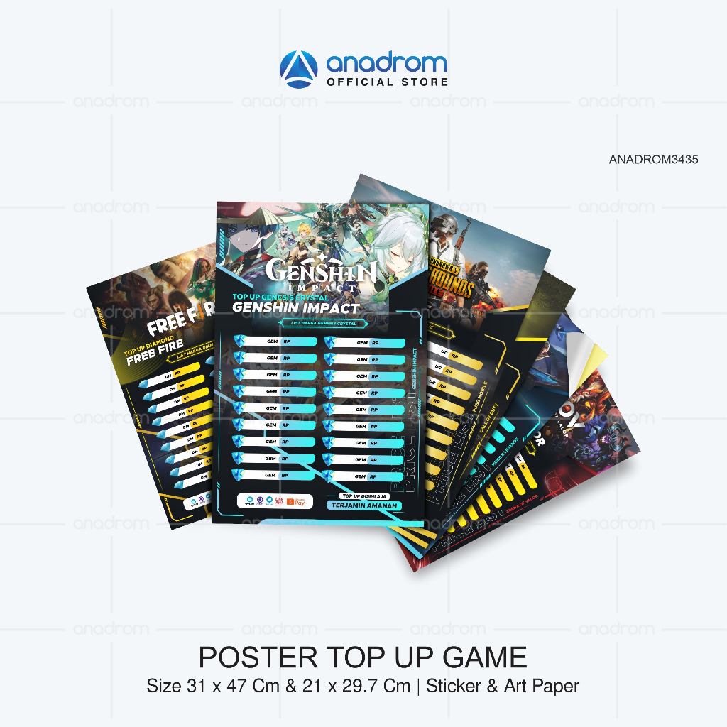Jual Poster & Sticker Top Up Games | Poster Daftar Harga Top Up games ...