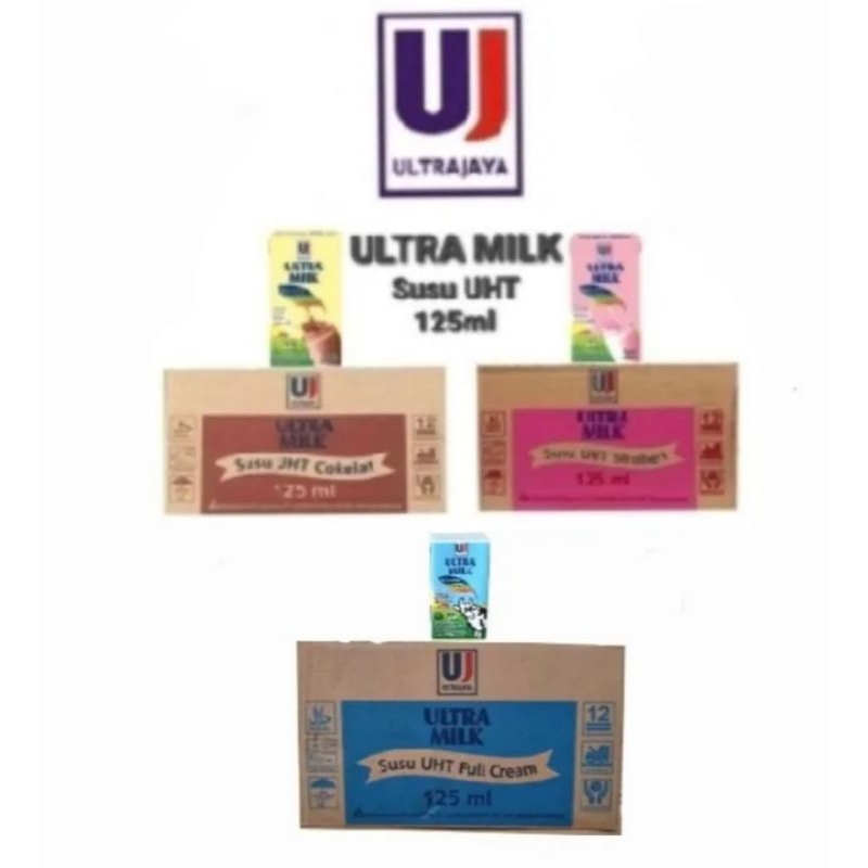 Jual SUSU UHT ULTRA MILK 125ml Rasa COKLAT STRAWBERY FULL CREAM - 1 DUS / 1 KARTON | Shopee ...