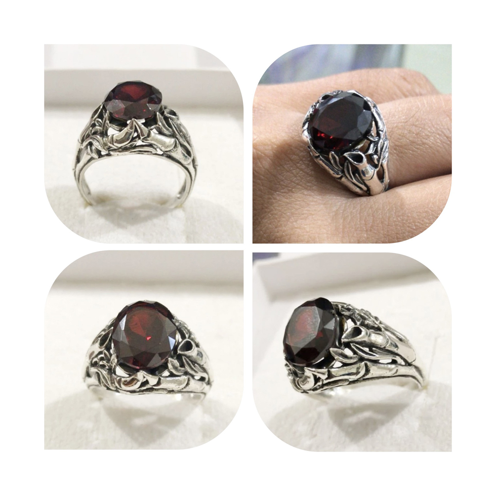 Jual Cincin Ring Perak Silver Bali Asli 925 Ukir Bambu Bamboo Garnet ...
