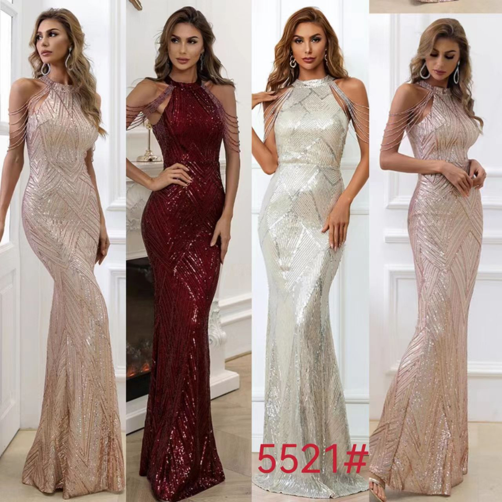 Jual Longdress sequin turtleneck rose gold merah maroon silver nude ...