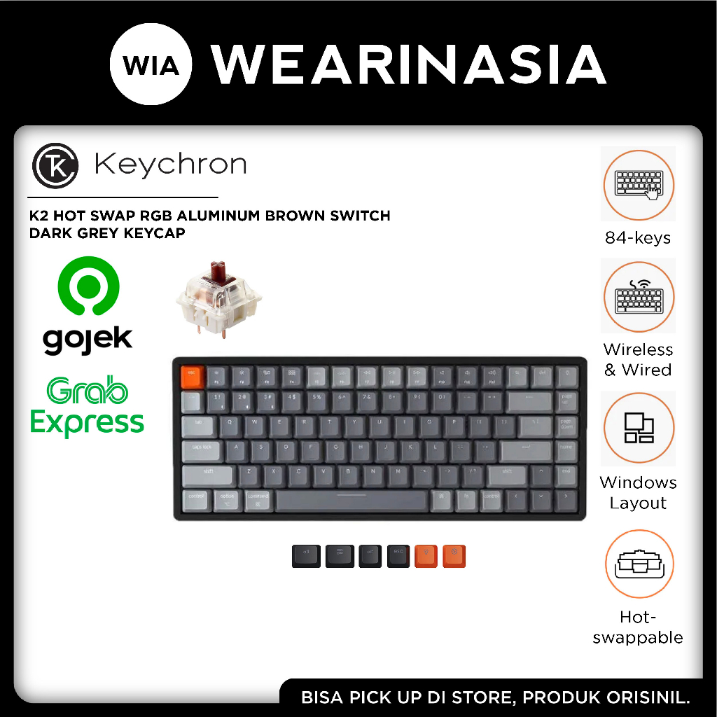 Jual Keychron K2 Dark Grey Keycaps V2 Hot-Swappable RGB Aluminum ...