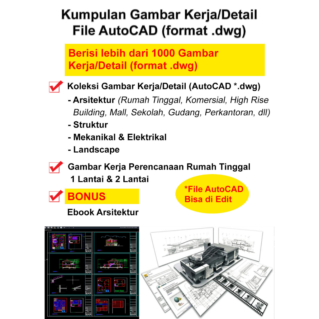 Jual Kumpulan File AutoCAD Gambar Kerja/Detail Arsitektur, Struktur ...