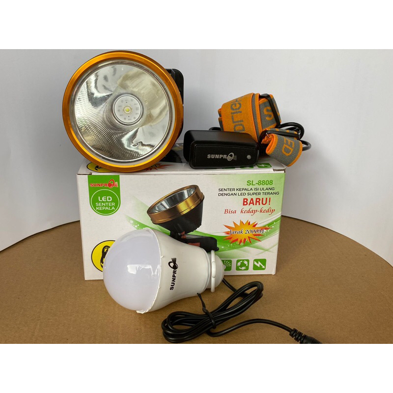 Jual Senter Kepala Sunpro Sl-8808 LED Cahaya putih | Shopee Indonesia