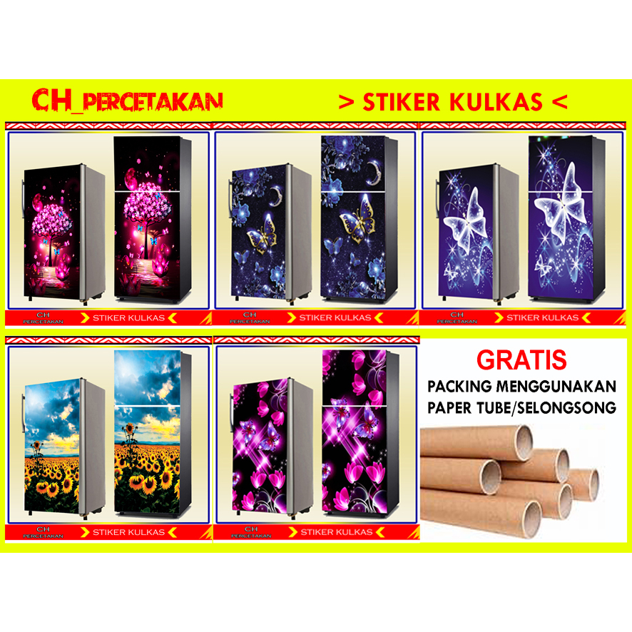Jual STIKER KULKAS MOTIF BUNGA & KUPU" 1PINTU & 2PINTU | Shopee Indonesia